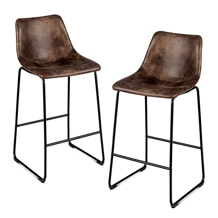 Spaco Set of 2 Bar Stool Faux Suede Upholstered Chairs-Brown, Bar ...