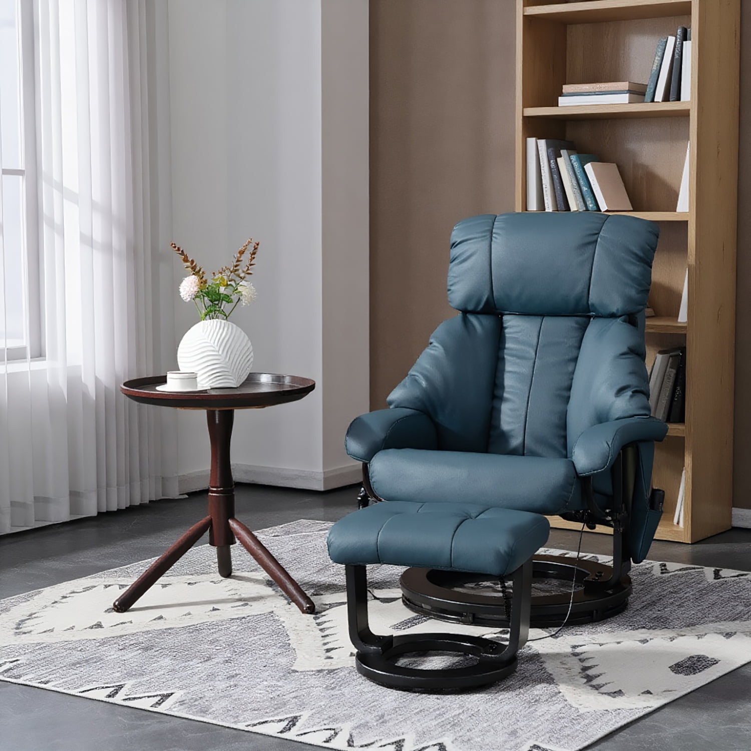 Spaco Swivel Recliner with Ottoman, Faux Leather Reclining Chair with ...