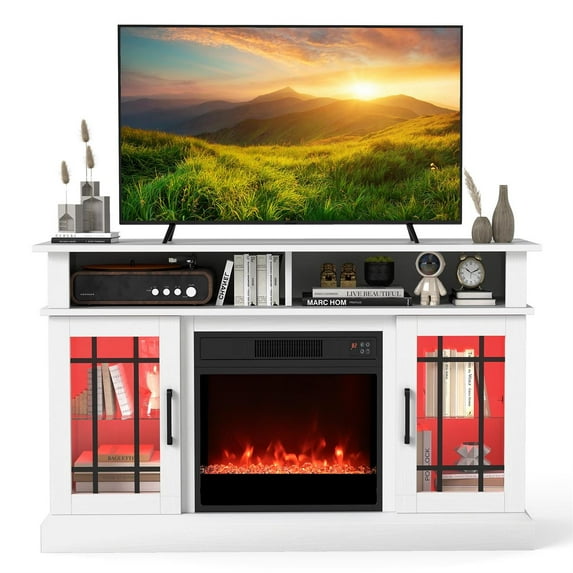 Spaco TV Stand with Electric Fireplace, 40" TV Compatible, RGB LED ...
