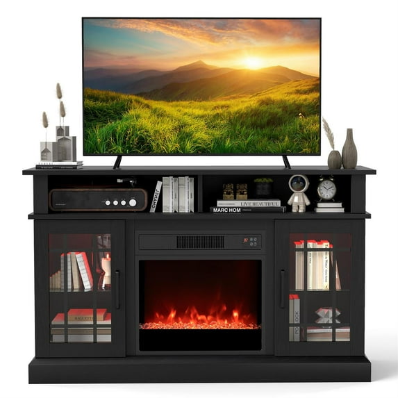 Spaco TV Stand with Electric Fireplace, 40" TV Compatible, RGB LED ...