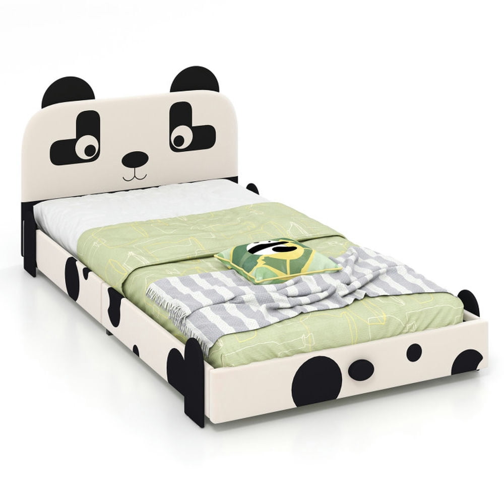 Spaco Twin Size Kids Bed with Cute Panda Headboard, Toddler Floor Bed ...