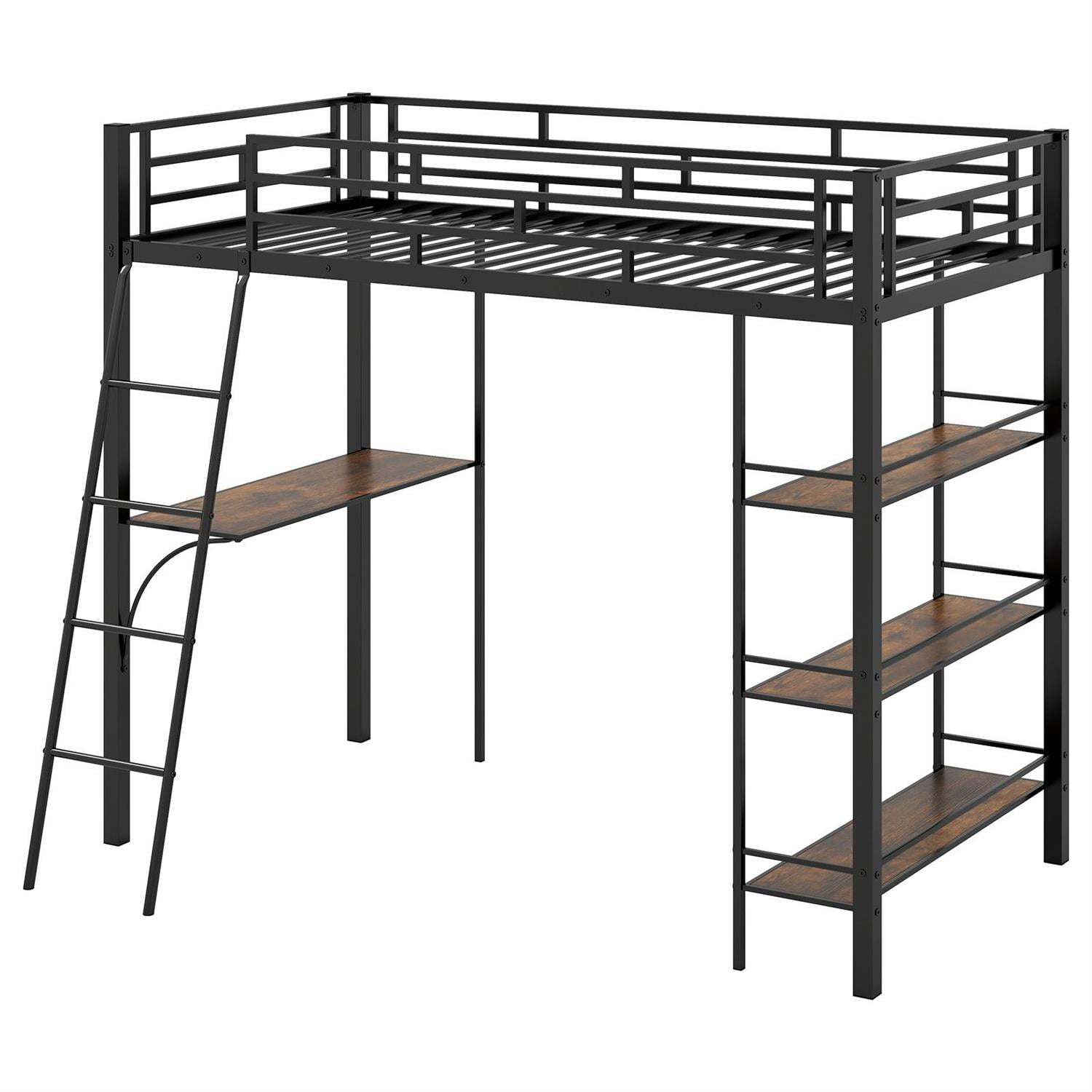 Spaco Twin Size Loft Bed, 3-Tier Shelves & Integrated Desk, Metal Frame ...
