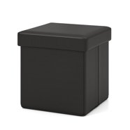 Costway Folding Storage Ottoman Upholstered Rectangle Footstool PVC ...