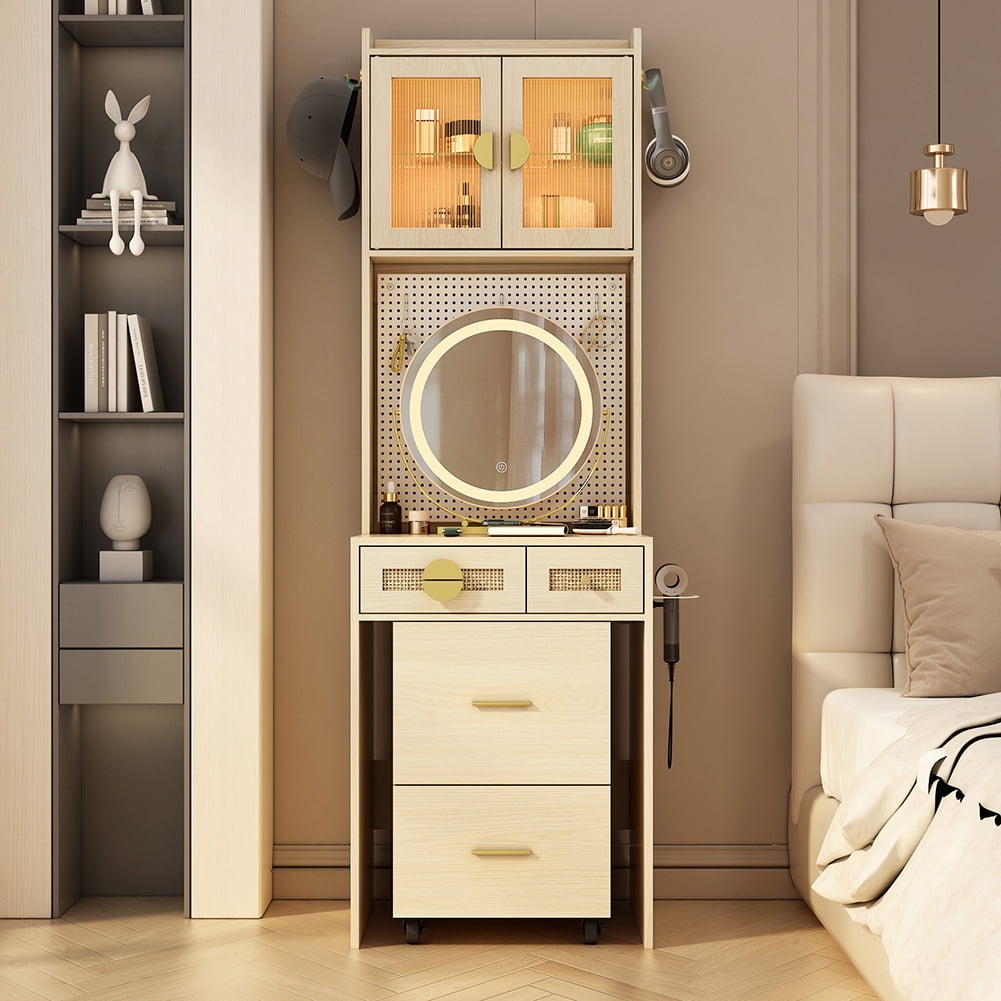 Spaco Vanity Desk with Mirror and LED Lights, Makeup Table with ...