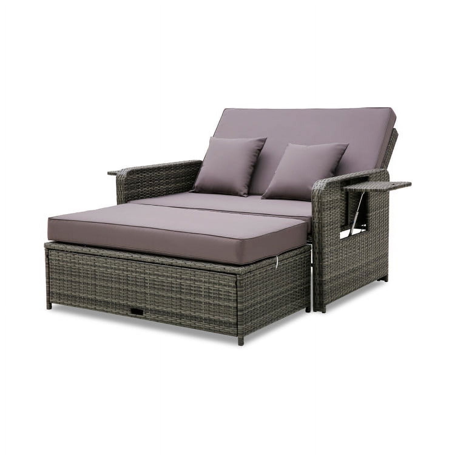 Spaco Wicker Loveseat Sofa with Multipurpose Ottoman and Retractable ...