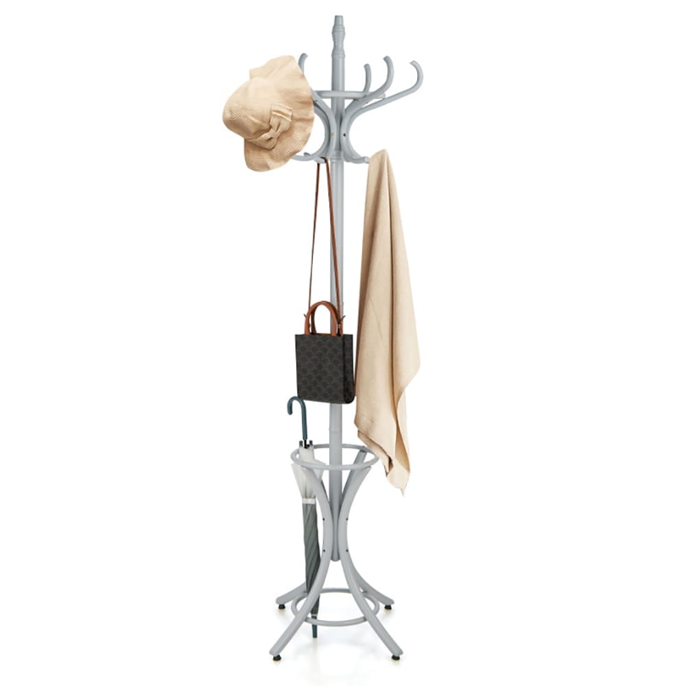 Spaco Wood Standing Hat Coat Rack with Umbrella Stand-Gray, Free ...