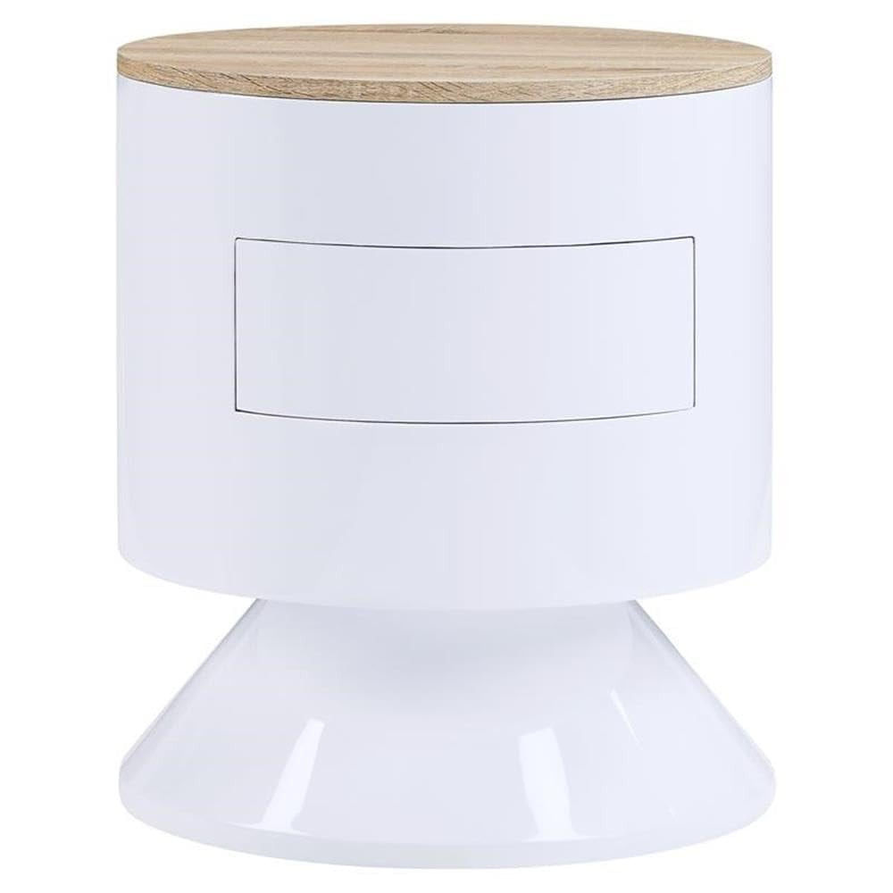 Spaco Wooden Accent Table, Circular Shape Table in White High Gloss and ...
