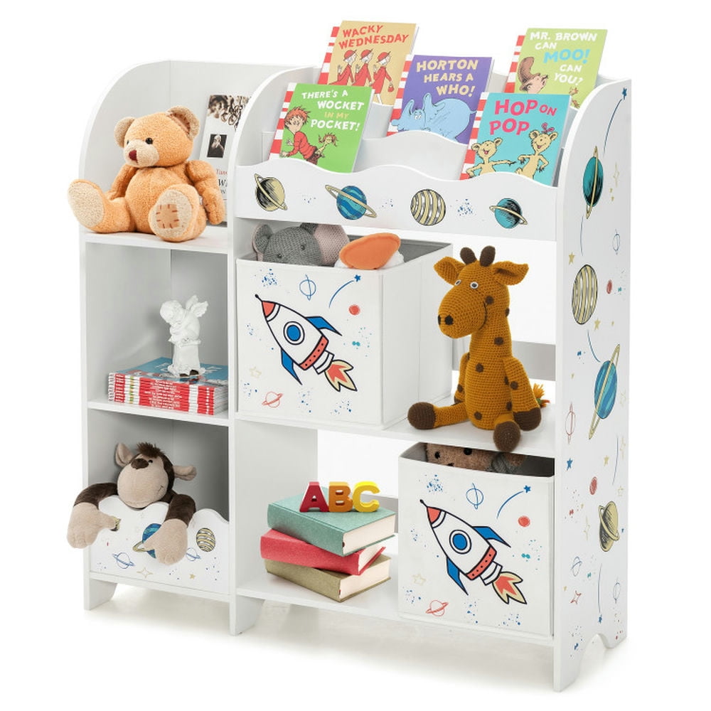 Spaco Wooden Children Storage Cabinet with Storage Bins-Rocket Pattern ...