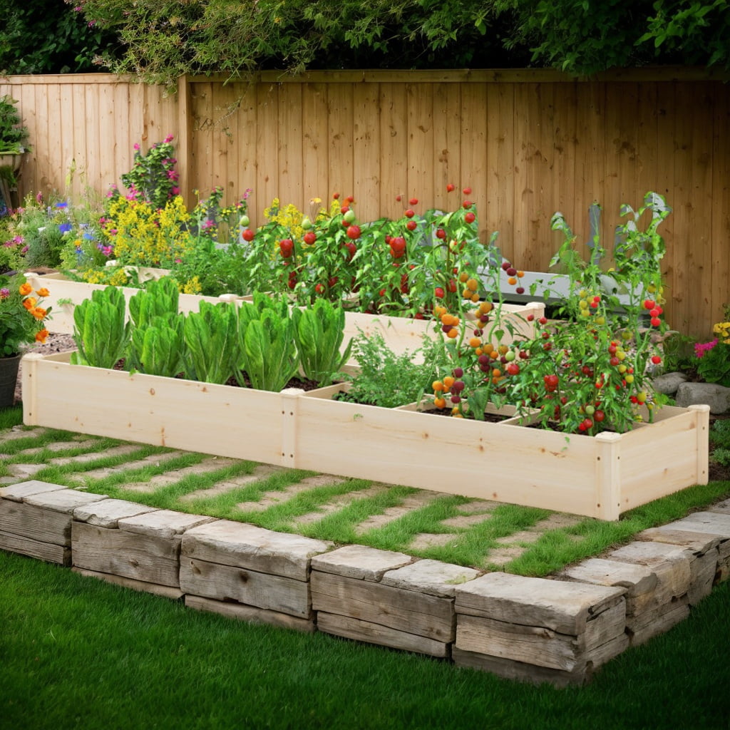 Spaco Wooden Raised Open-Ended Base Garden Bed, Raised Garden Bed with ...