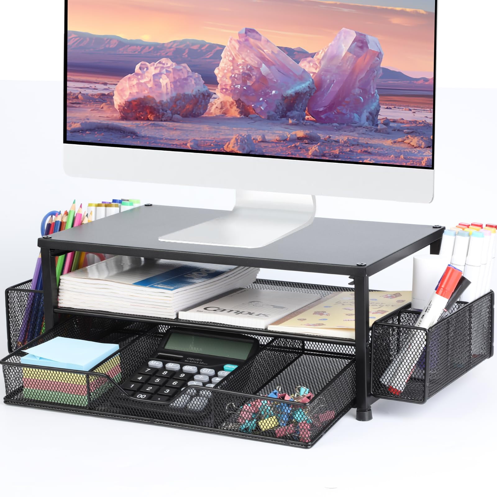 Spacrea Metal Monitor Stand Monitor riser and Computer Desk Organizer ...