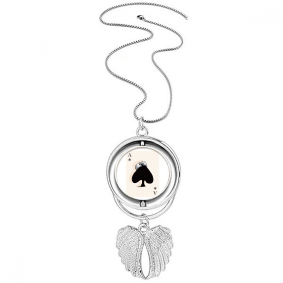 Spade A Playing Cards Pattern Pendant Angel Wings Rotating Necklace ...