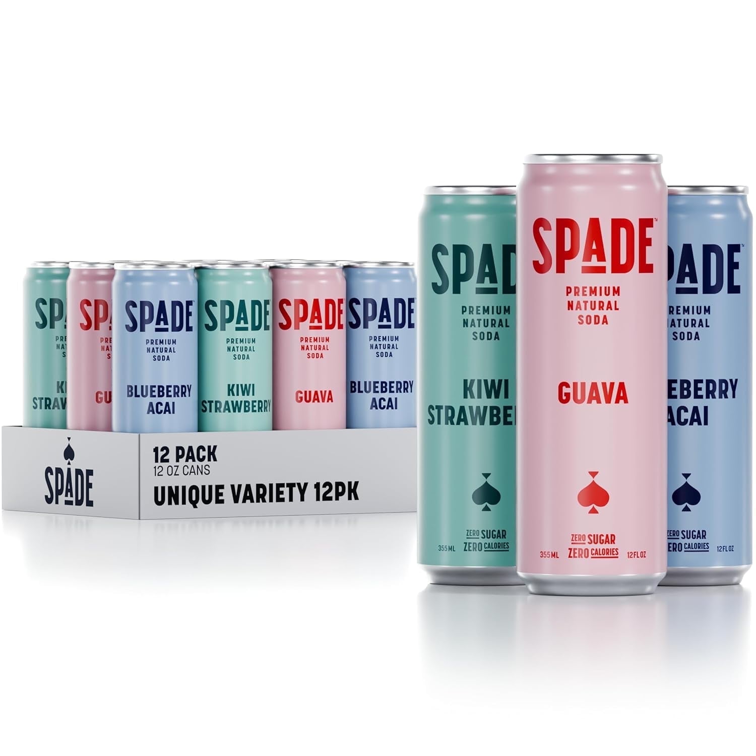 Spade Premium Natural Soda – Zero Sugar Unique Variety Pack (12 Pack, 3 ...