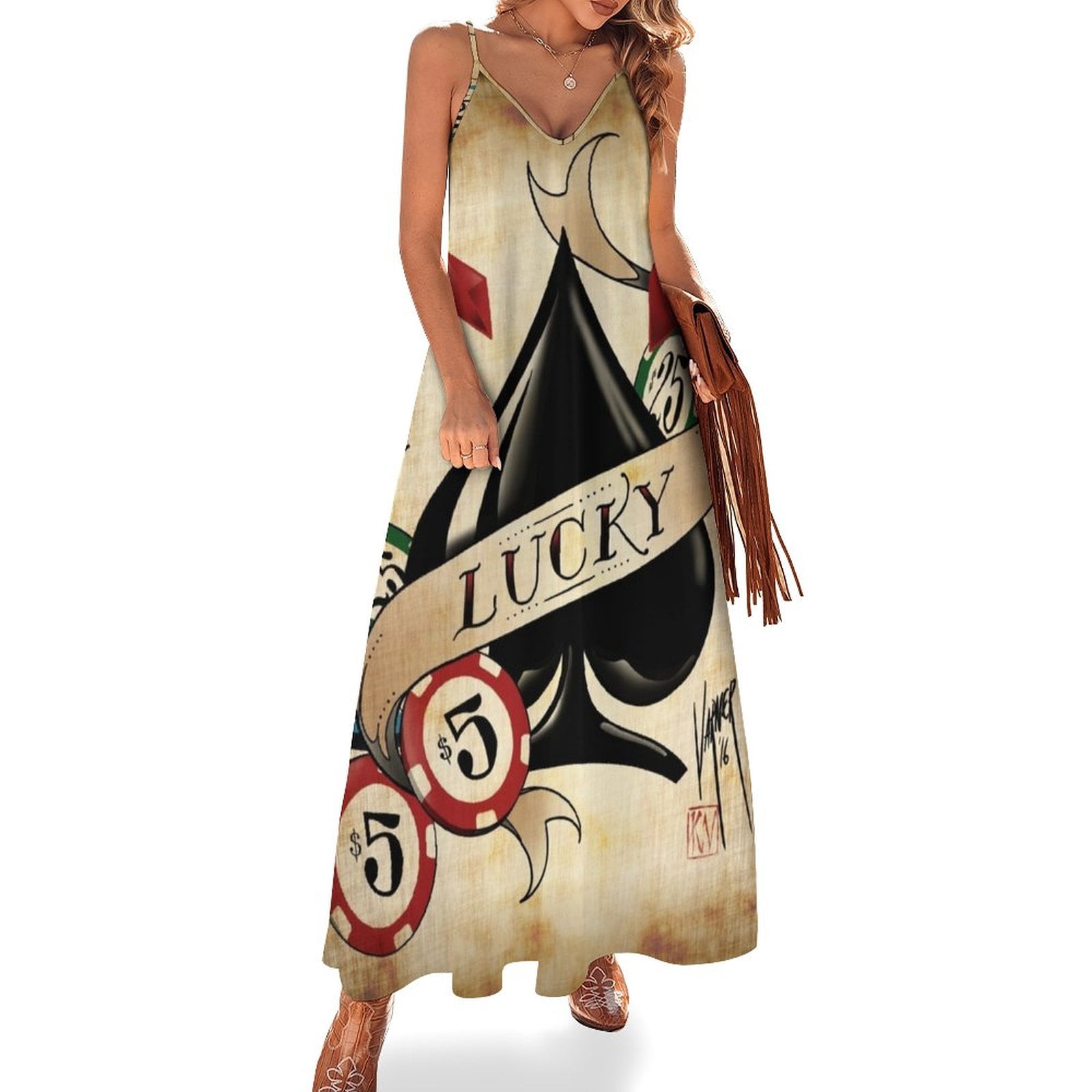 Spade and Poker Chips Sleeveless Dress women's evening dresses Party ...