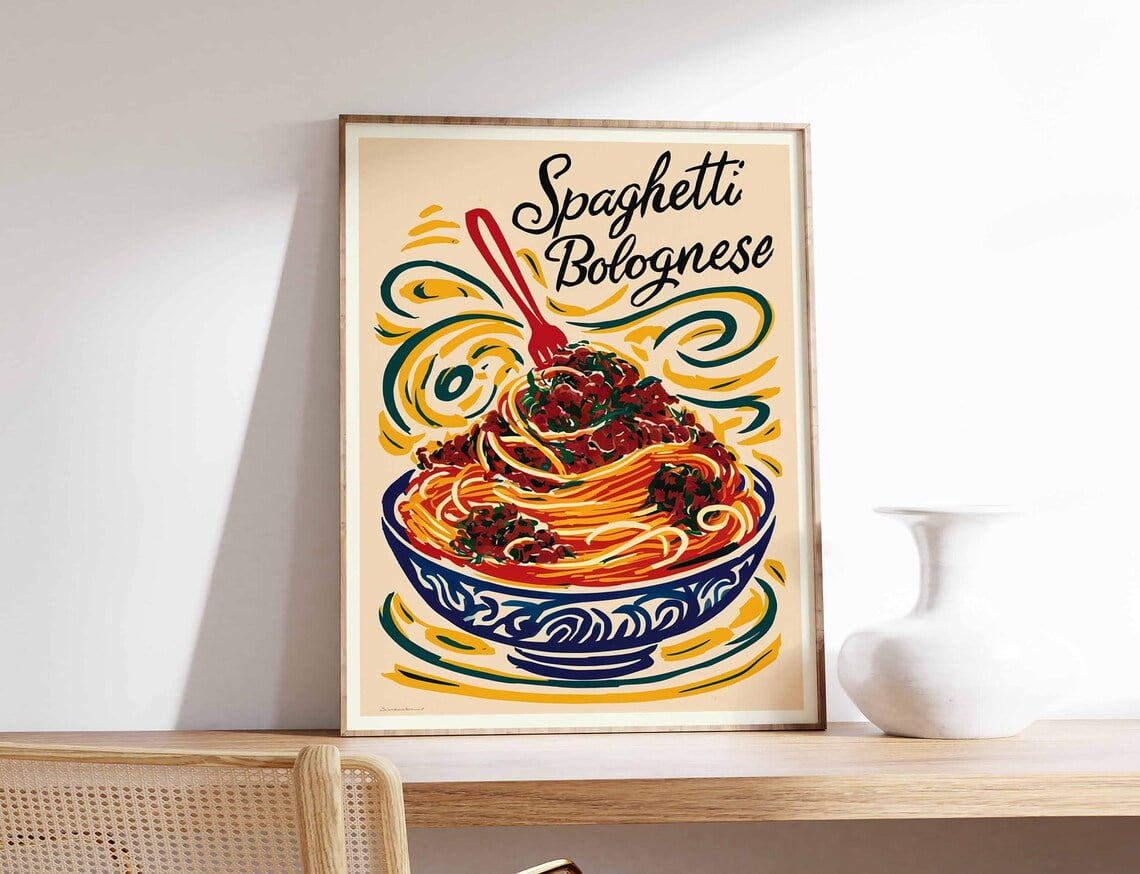 Spaghetti Bolognese Poster, Italian Food Art, Pasta Poster, Kitchen ...