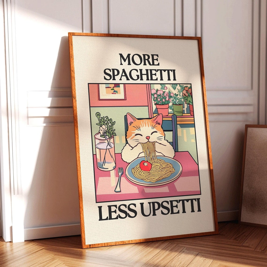 More Spaghetti Less Upsetti Cat, Retro Diner Poster, Bistro Dining ...