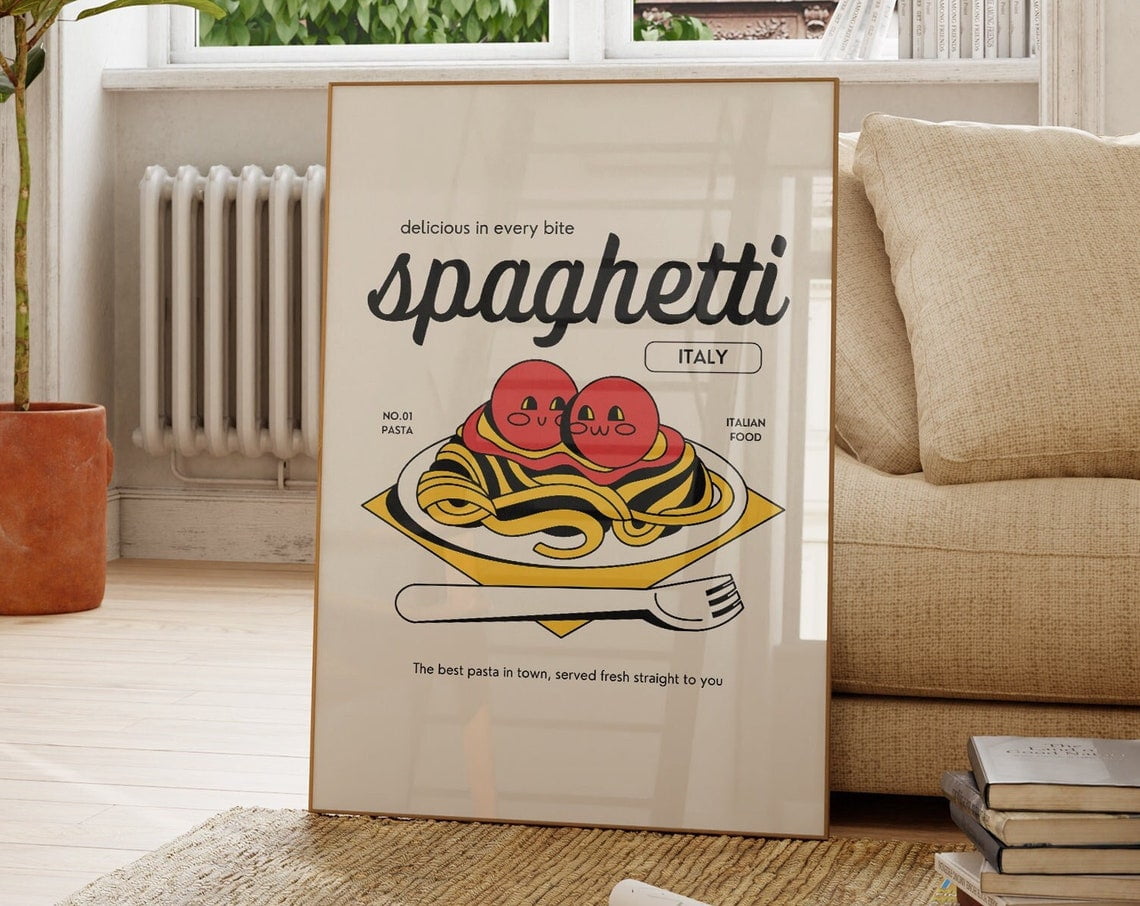 Spaghetti Print, Retro Diner Poster, Bistro Dining Pasta Posters ...