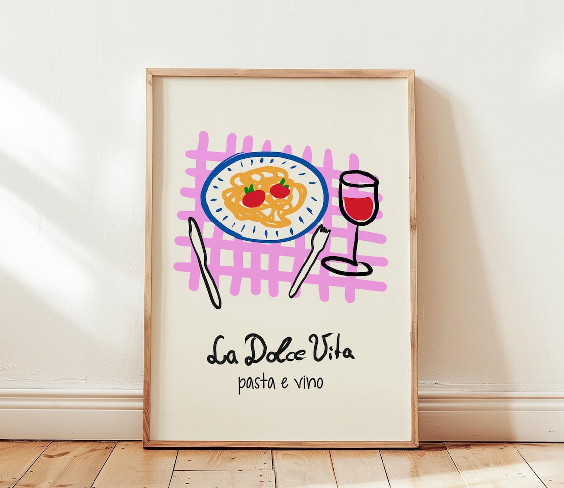 Spaghetti Retro Italian Food Art Pasta E Vino Modern Kitchen Decor ...