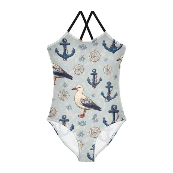 Spaghetti Strap Anchor Steering Wheel Seagull One Piece Swimsuit ...