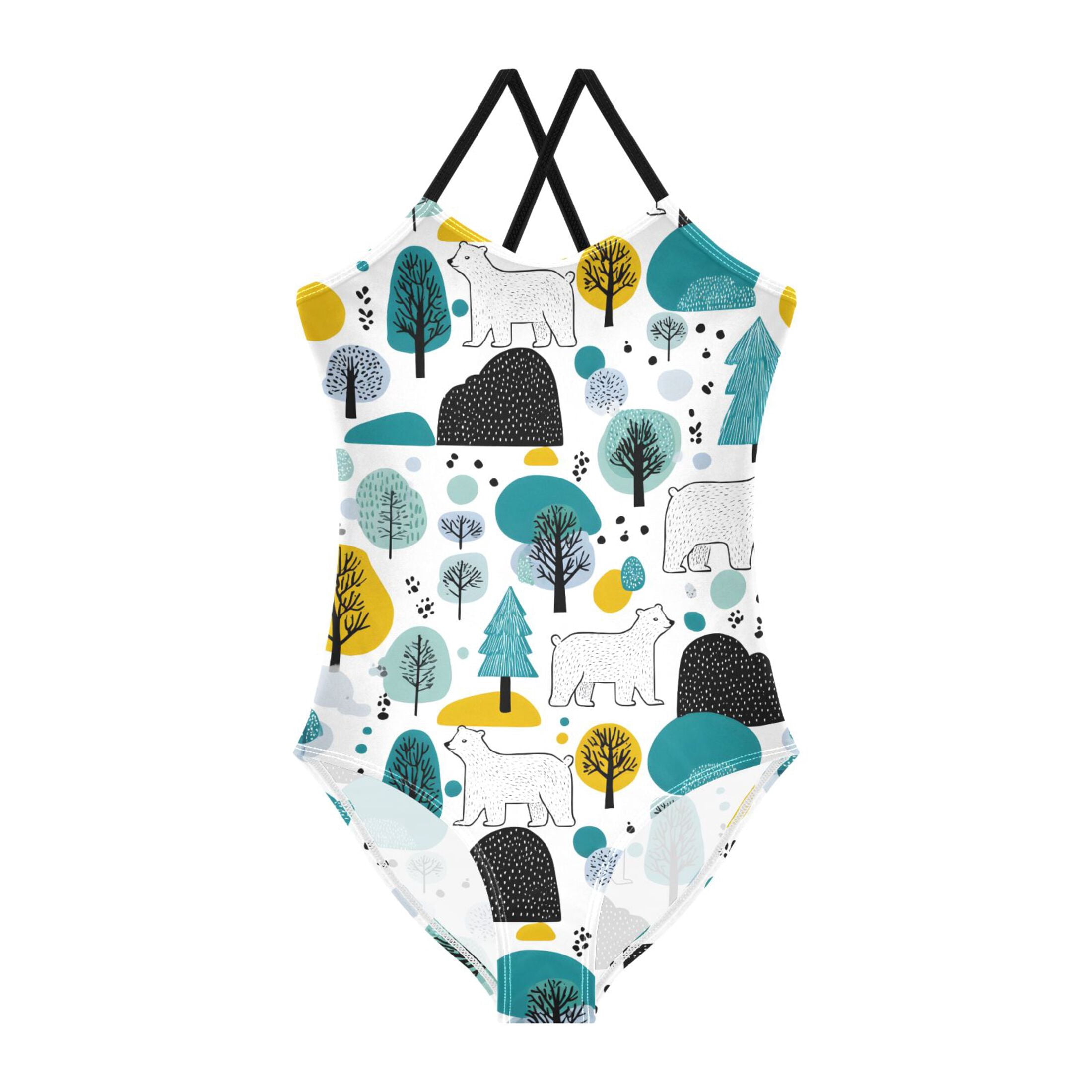 Spaghetti Strap Bear Tree One Piece Swimsuit Stretch Beach Sport ...