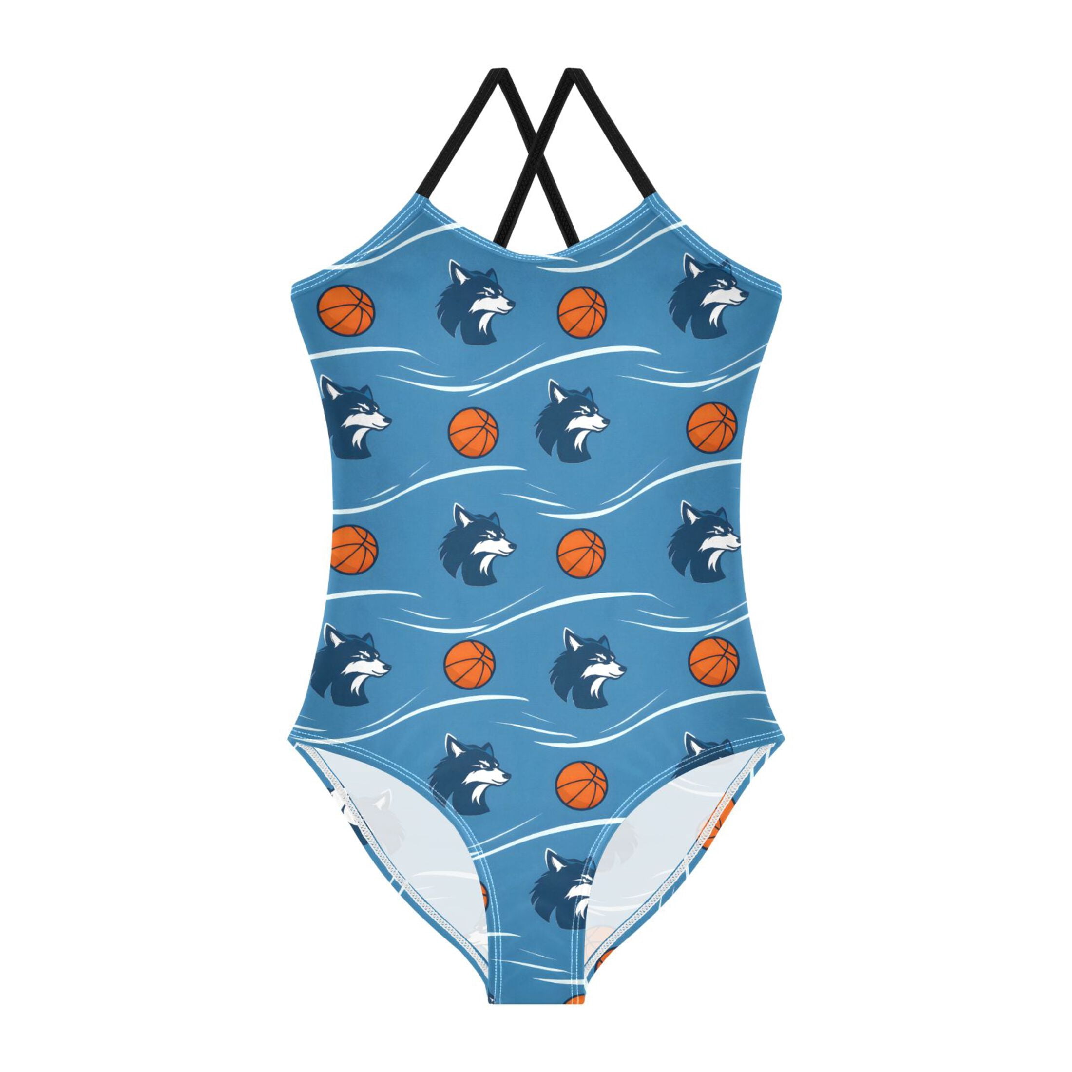Spaghetti Strap Blue Wolf One Piece Swimsuit Stretch Beach Sport ...