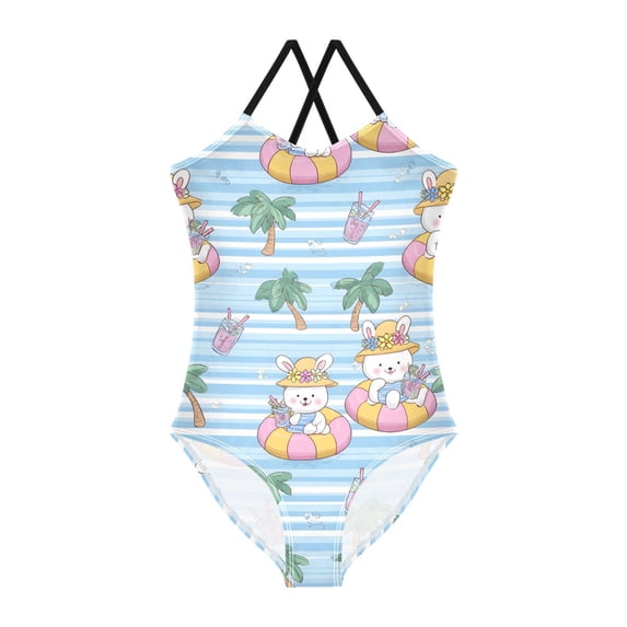 Spaghetti Strap Rabbit Sitting in A Circle One Piece Swimsuit Stretch ...