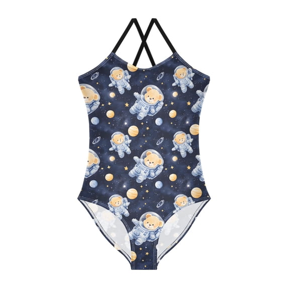 Spaghetti Strap Space Bear One Piece Swimsuit Stretch Beach Sport ...
