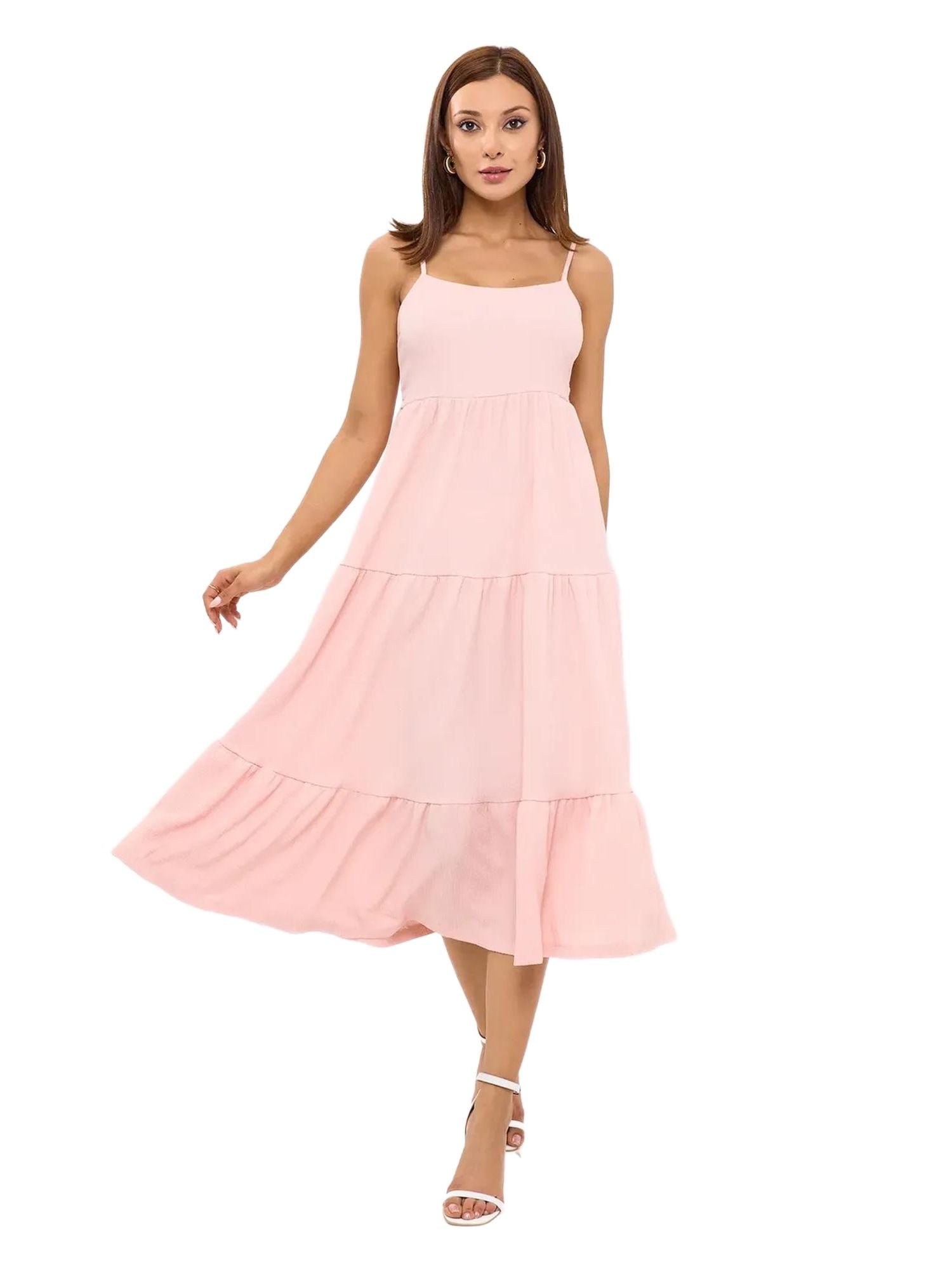 Spaghetti Strap Tiered Midi Dress - Walmart.com