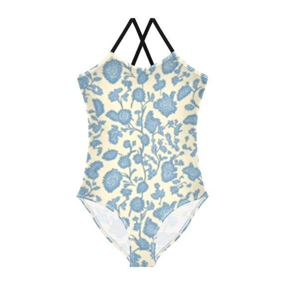 Spaghetti Strap Two Blue Birds One Piece Swimsuit Stretch Beach Sport ...