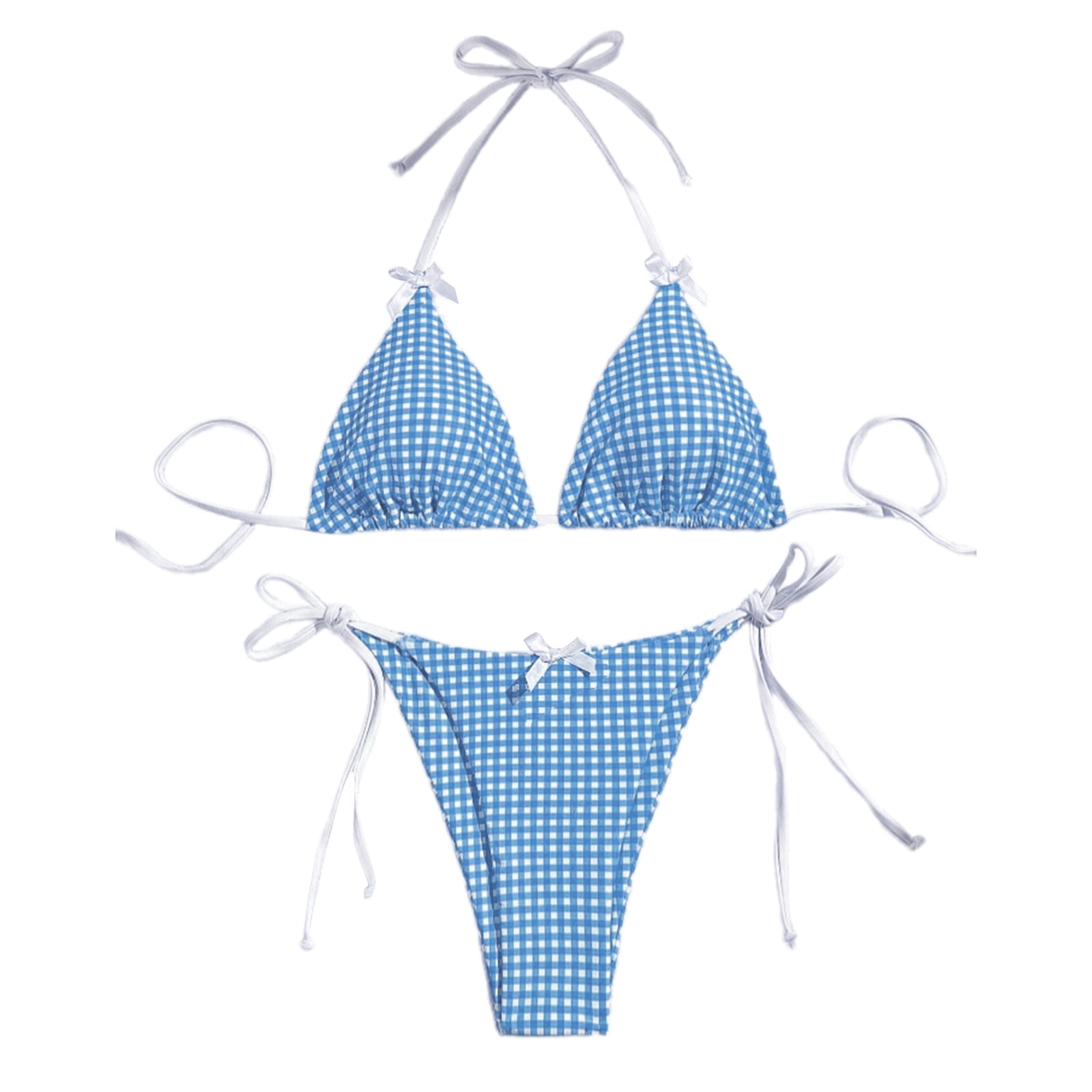 Spaghetti Straps Bathing Suit Swimsuit Set Halterneck Top and Side Tie ...
