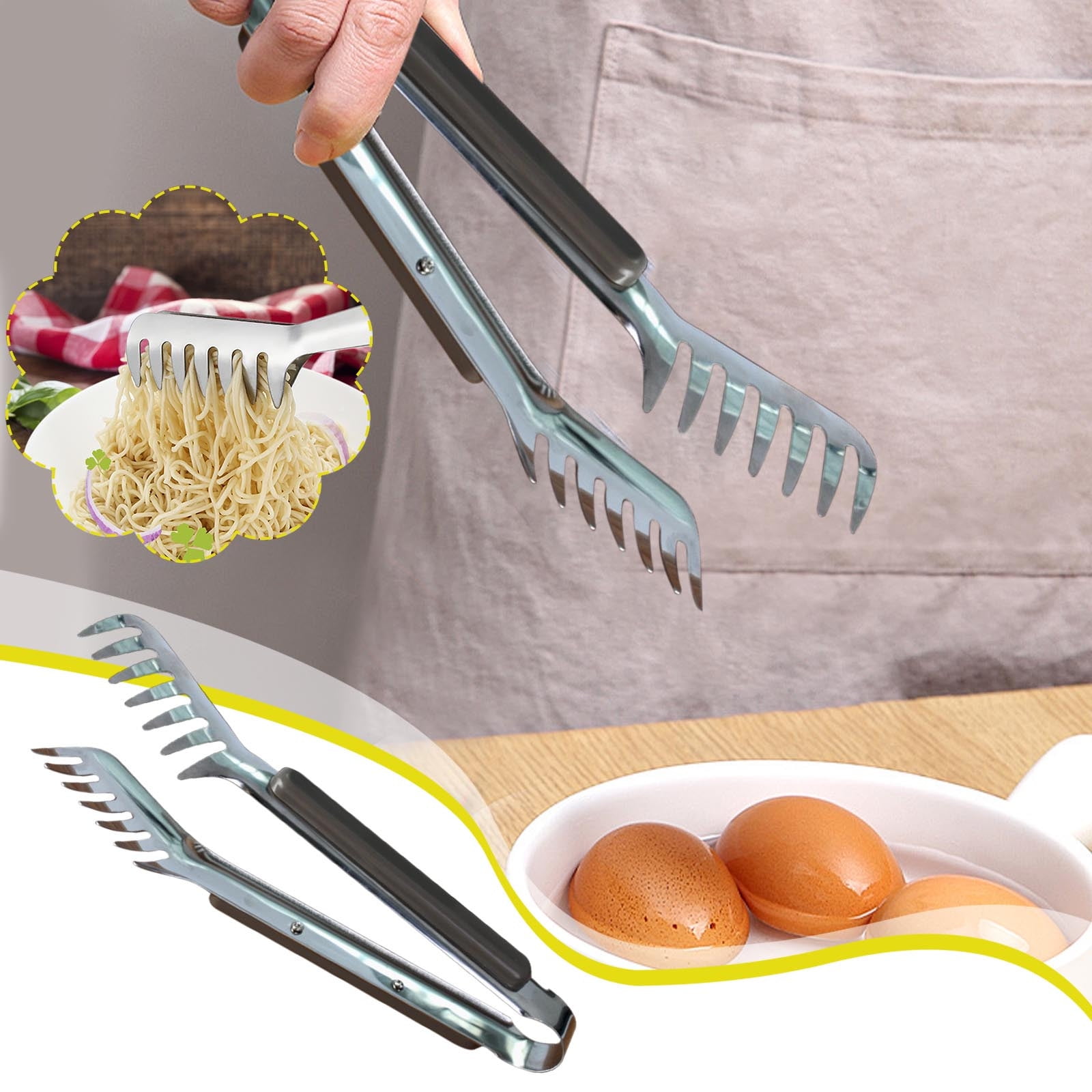 Spaghetti Tongs Stainless Steel Food Serving Tong | Comb Shaped Pasta ...