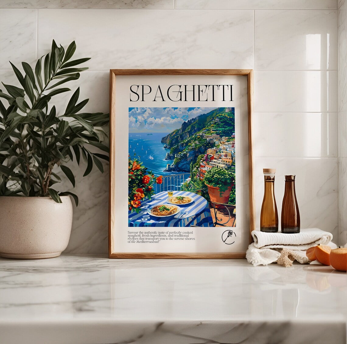 Spaghetti Wall Print, Colorful Pasta Wall Decor, Amalfi Coast Print, La ...
