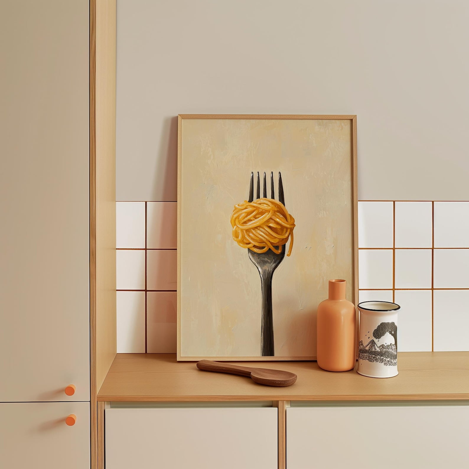 Spaghetti and Fork Kitchen Print | Modern Pasta Decor for Dining Room ...
