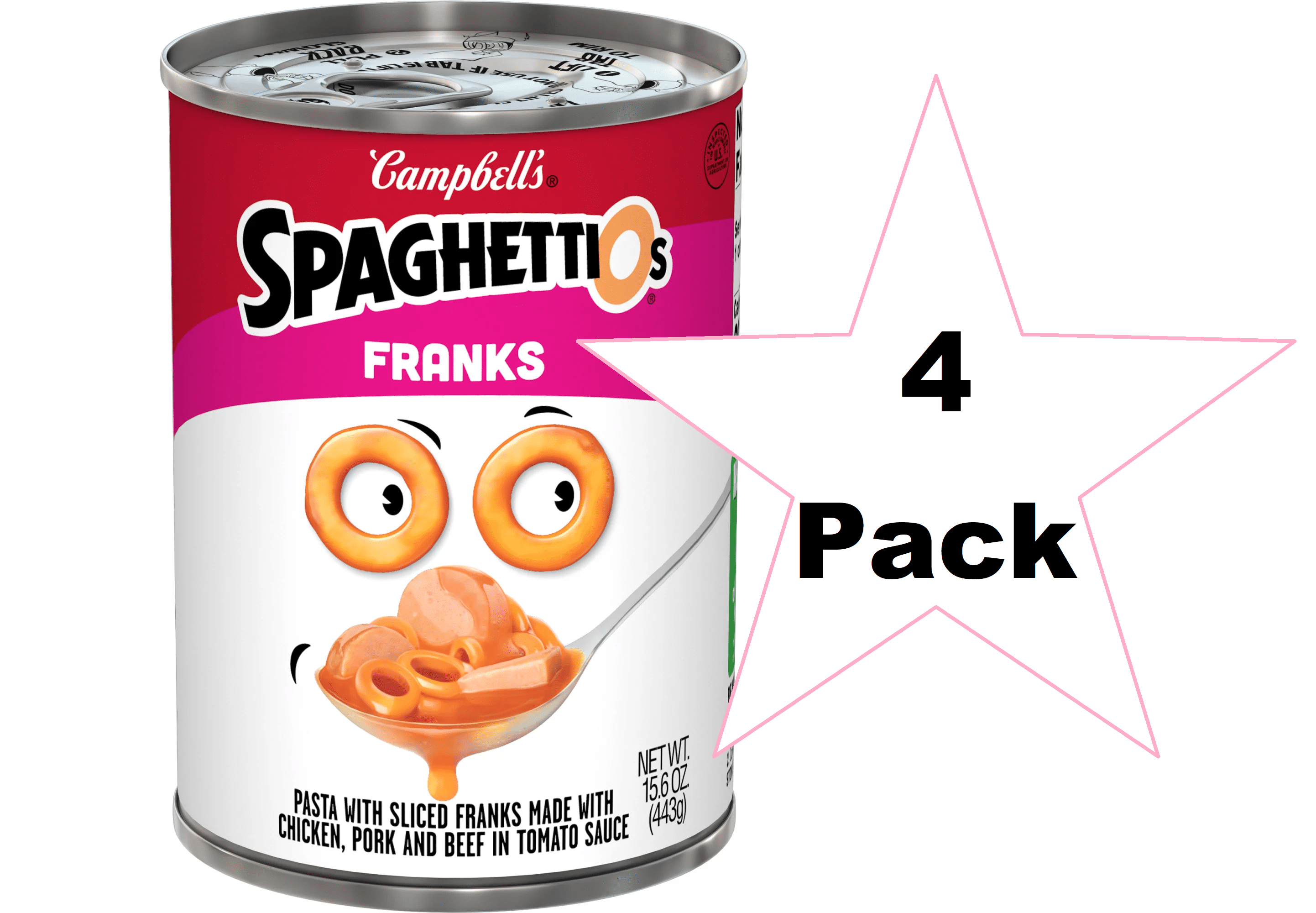 SpaghettiOs Canned Pasta with Franks, 15.6 OZ Can, Pack of 4 Cans ...