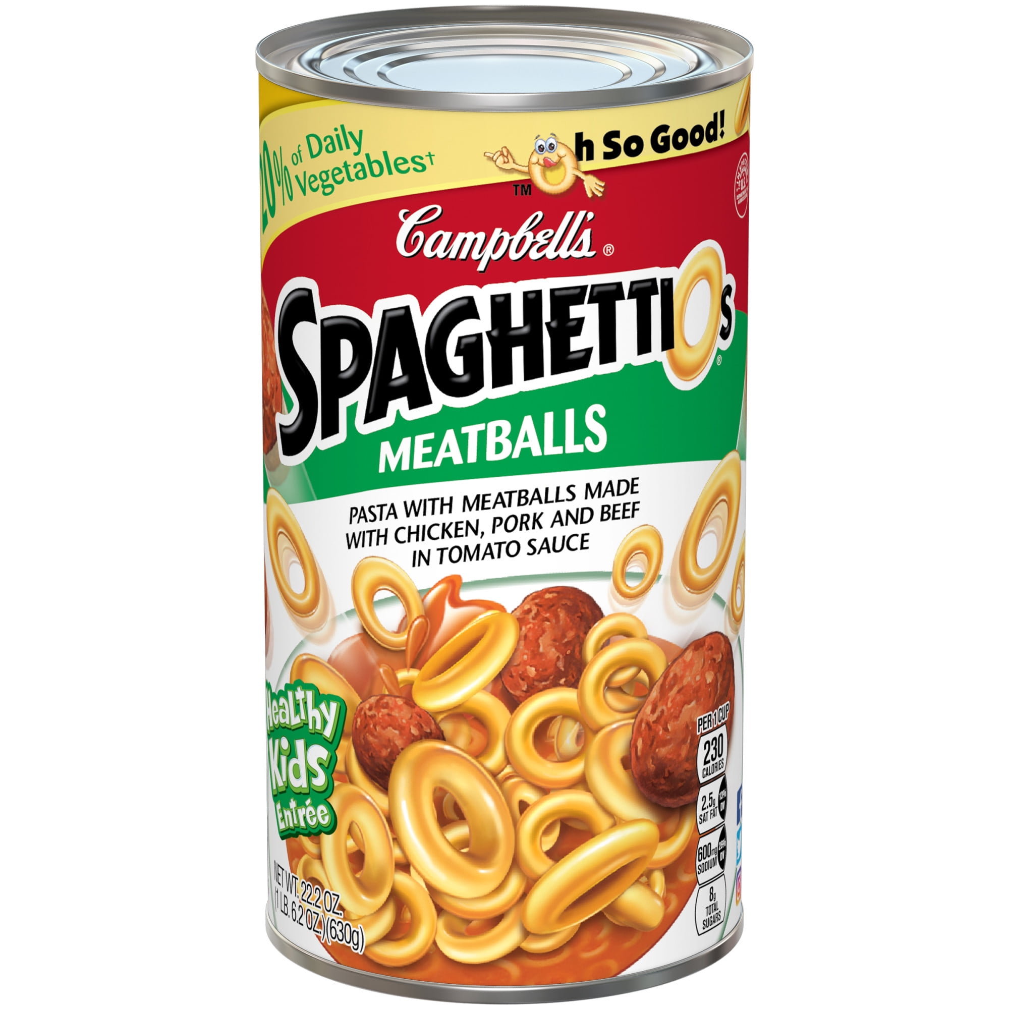 Campbell's SpaghettiOs Pasta with Meatballs, 22.2 Ounce Can - Walmart.com