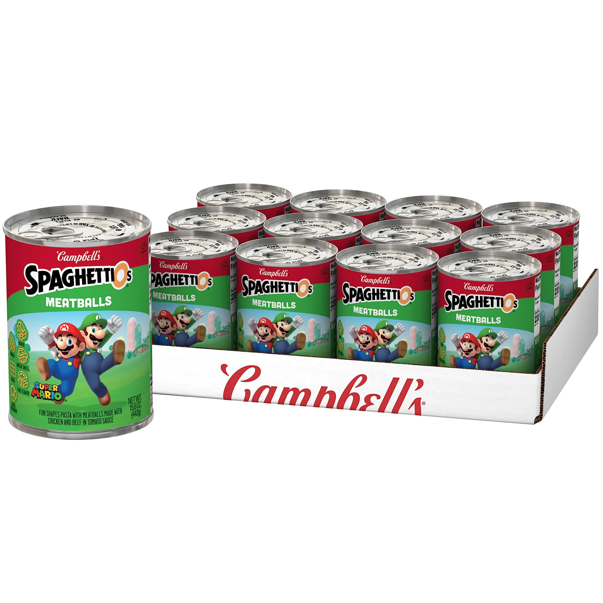 SpaghettiOs Super Mario Bros Canned Pasta with Meatballs, 15.6 oz Can ...