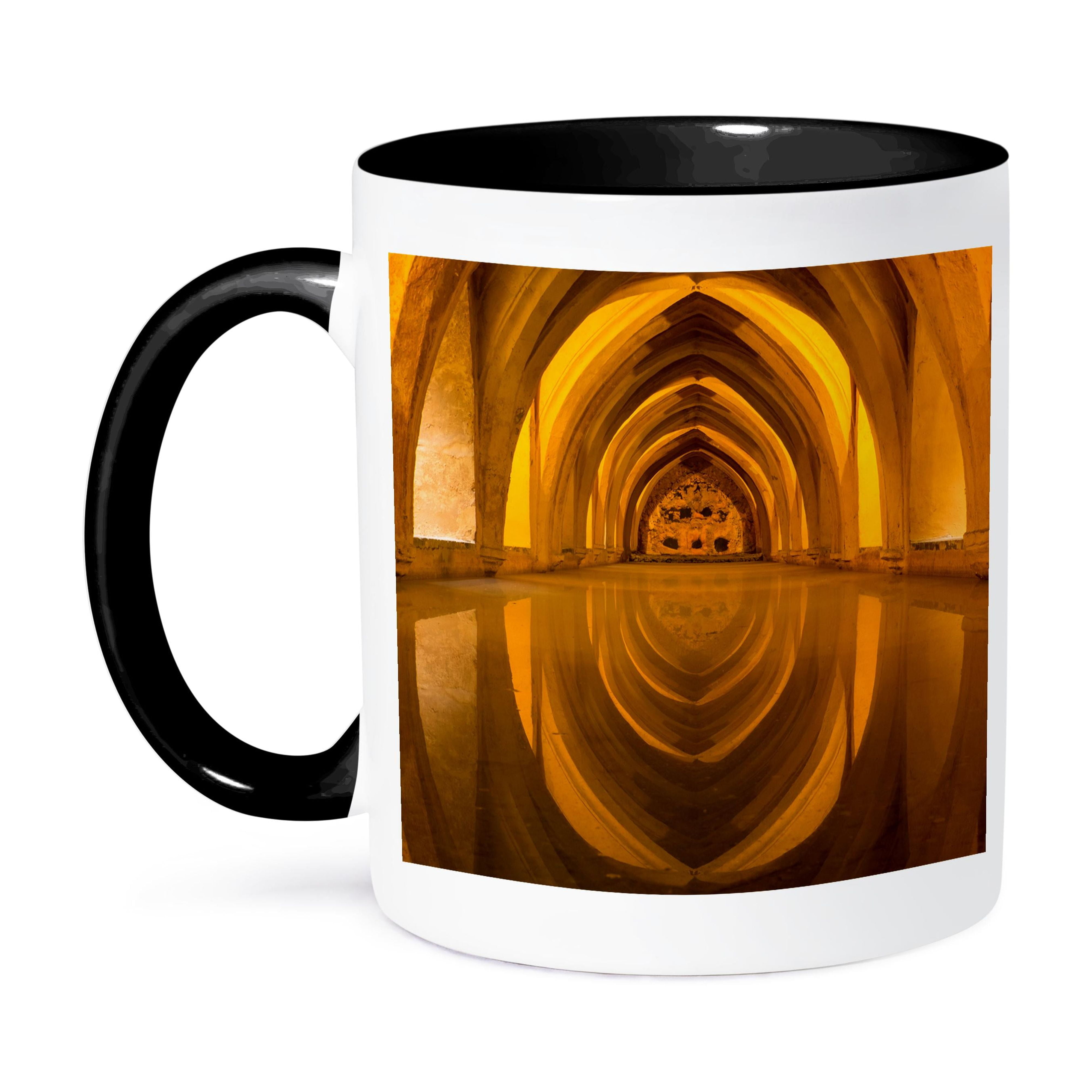 Spain, Andalusia, Seville, Alcazar. Repeating Arches Of The Baths, 11oz Two-Tone Black Mug ...