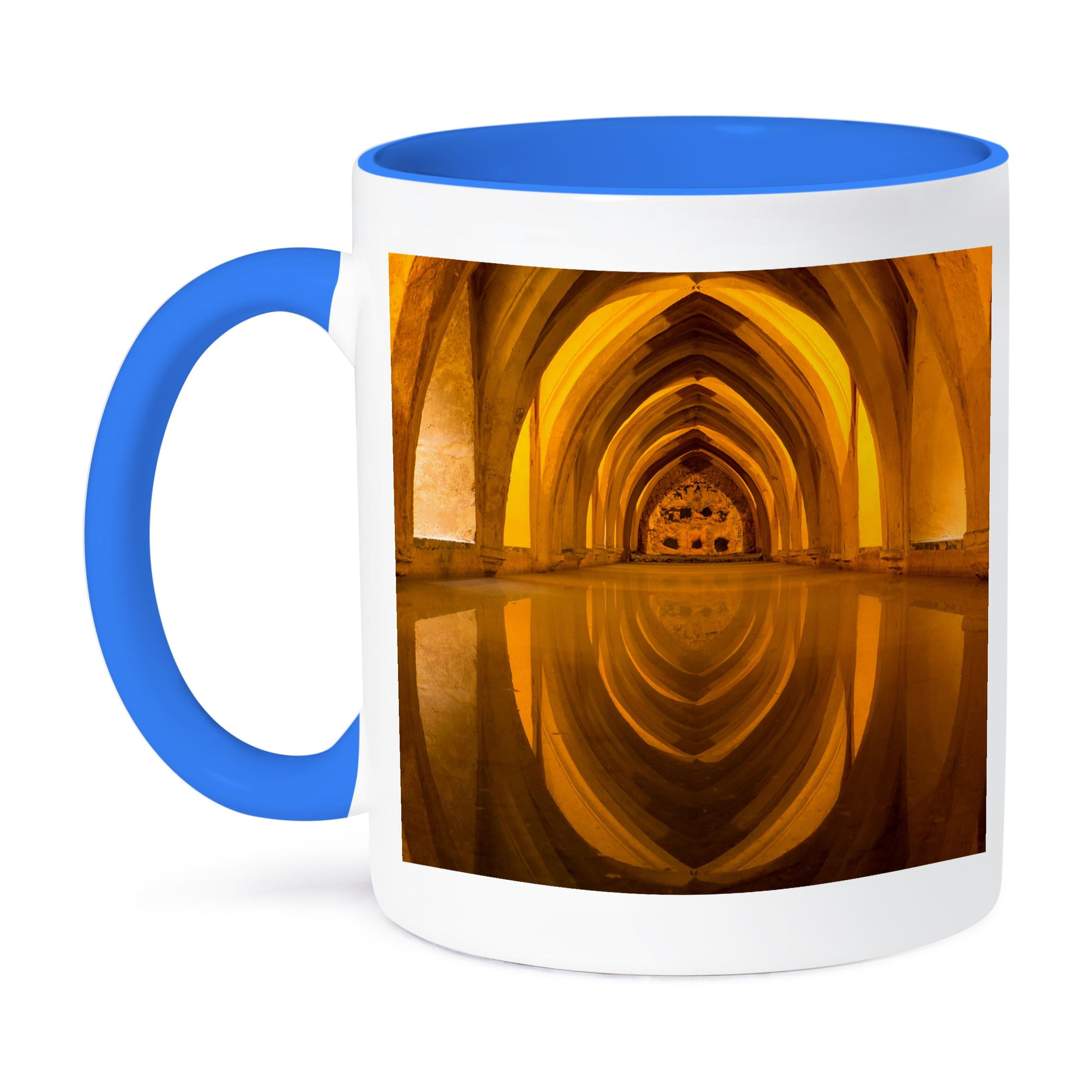 3dRose, Spain, Andalusia, Seville, Alcazar. Repeating arches of the baths, 11oz Two-Tone Blue ...