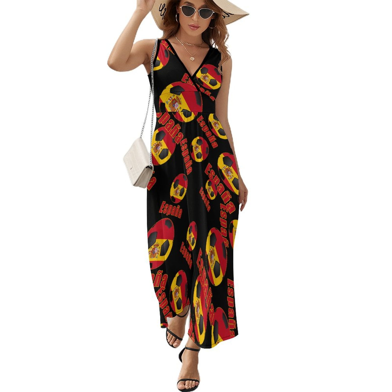 Spain Flag Espa帽a Soccer Football Womens V-Neck Maxi Dresses Sleeveless ...