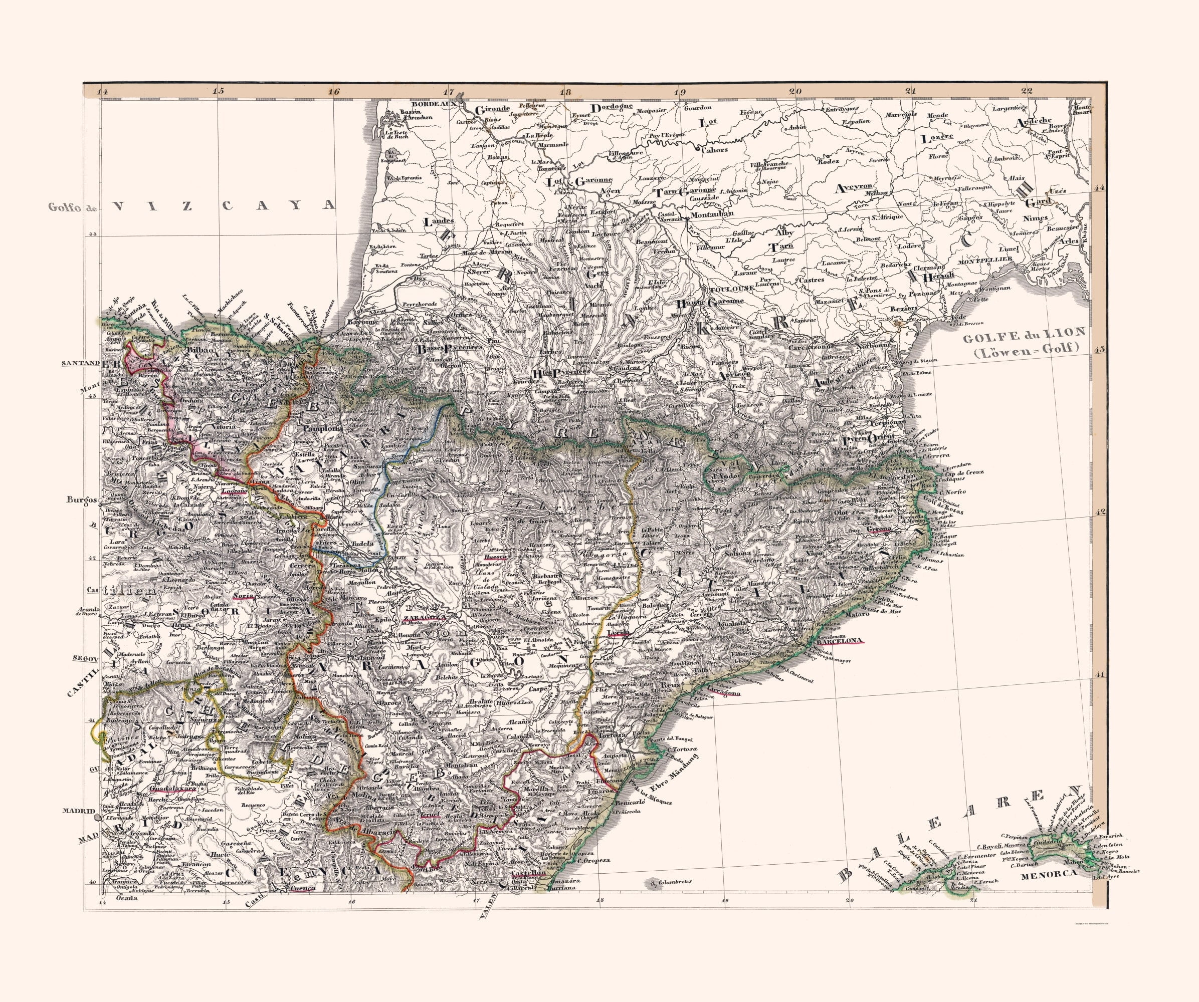 Historic Map - Spain Northeast - Perthes 1850 - 23 x 27.51 - Vintage ...