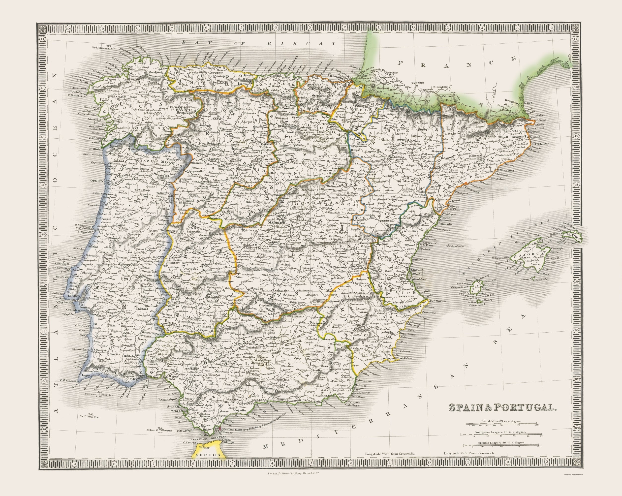 Historic Map - Spain Portugal - Dower 1844 - 23 x 28.84 - Vintage Wall ...