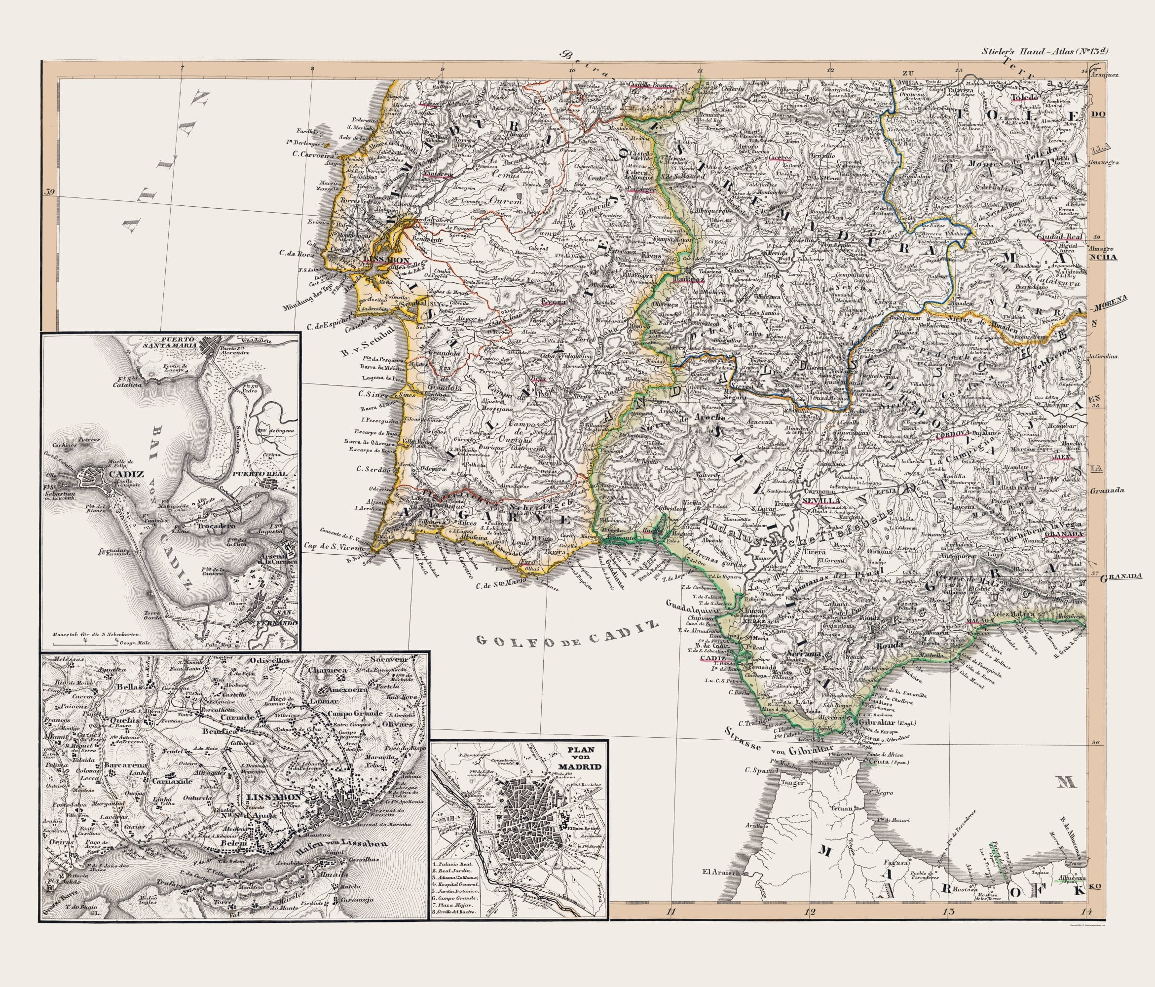 Historic Map - Spain Portugal Southwest - Perthes 1850 - 23 x 26 ...