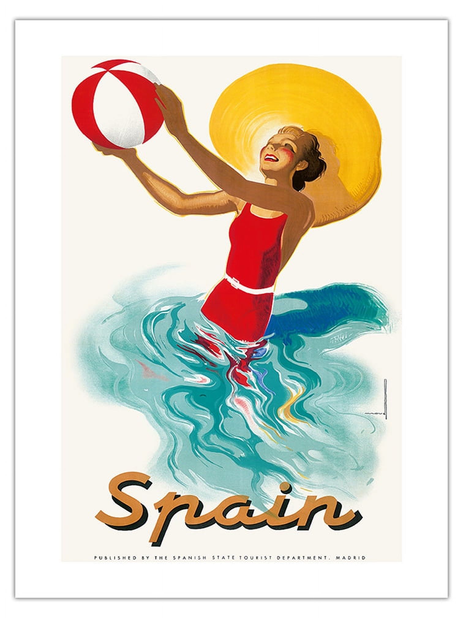 Spain - Spanish Woman Bather with Beach Ball - Vintage Travel Poster by ...