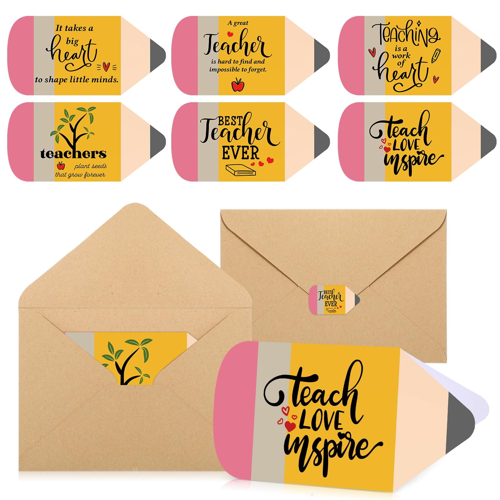 Spakon 24 Sets Teacher Appreciation Gift Bulk Teacher Thank You Cards ...