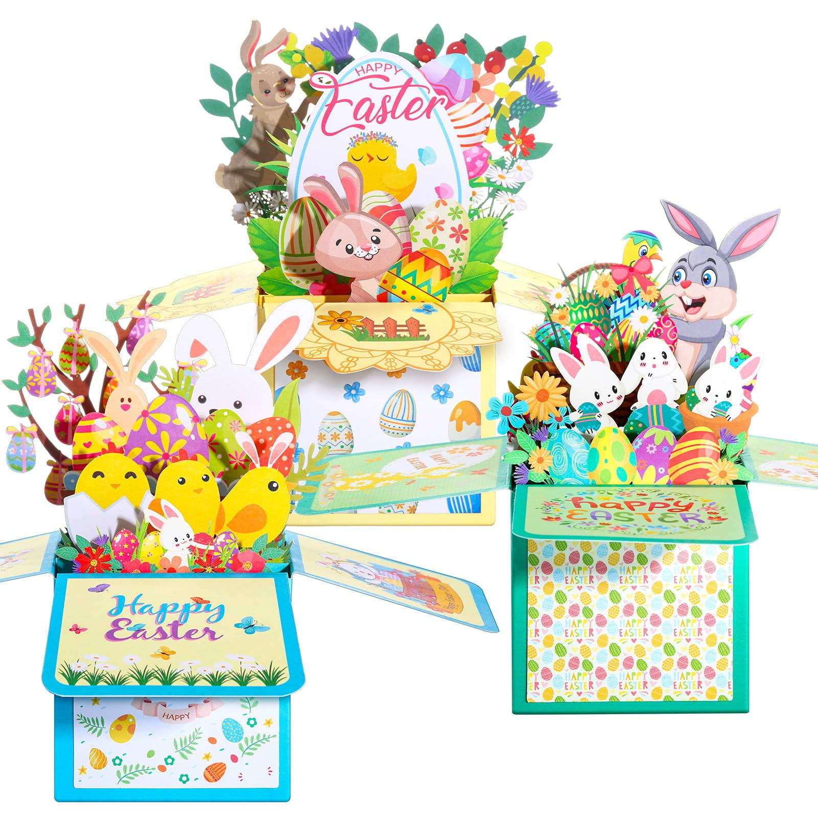 Spakon 3 Pcs Pop up Easter Cards 3D Bunny Egg Chick Pop up Card Happy ...