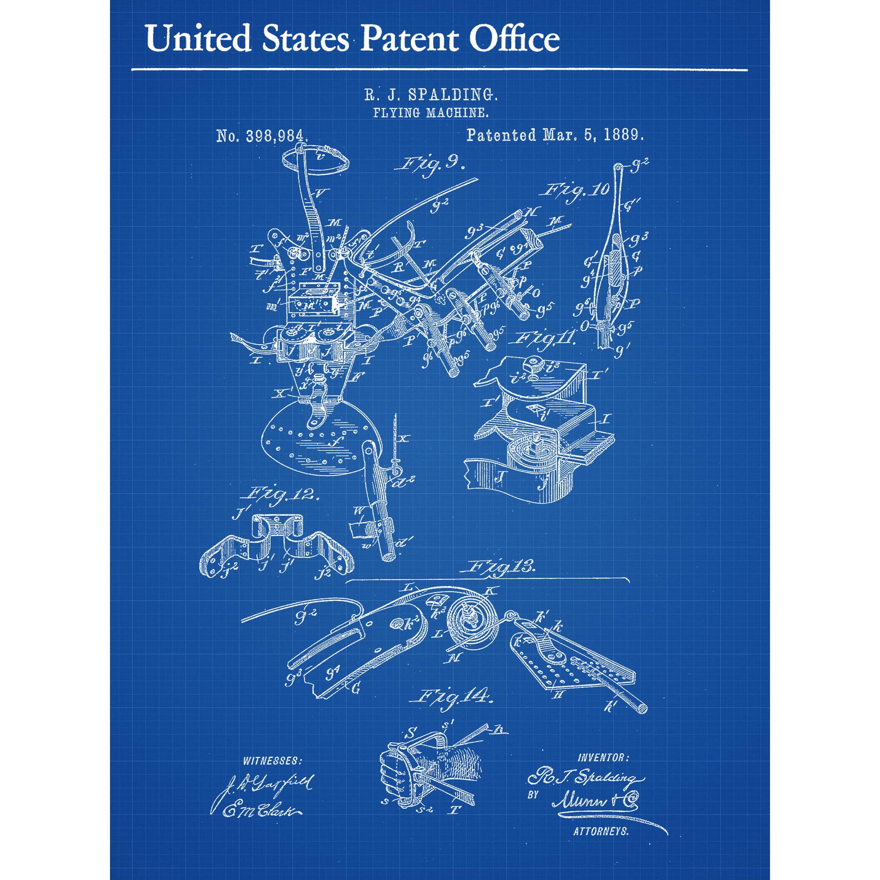 Spalding Flying Machine Components 1889 Vintage Patent Extra Large XL ...