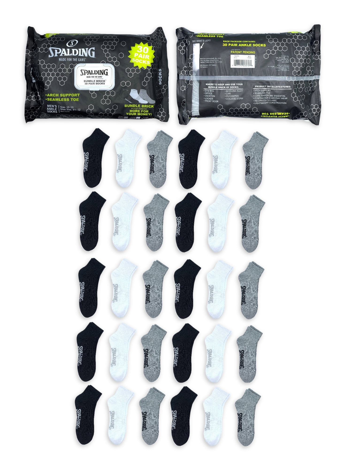 Spalding Men's Ankle Socks, 30-Pack, Sizes 6.5-12 - Walmart.com