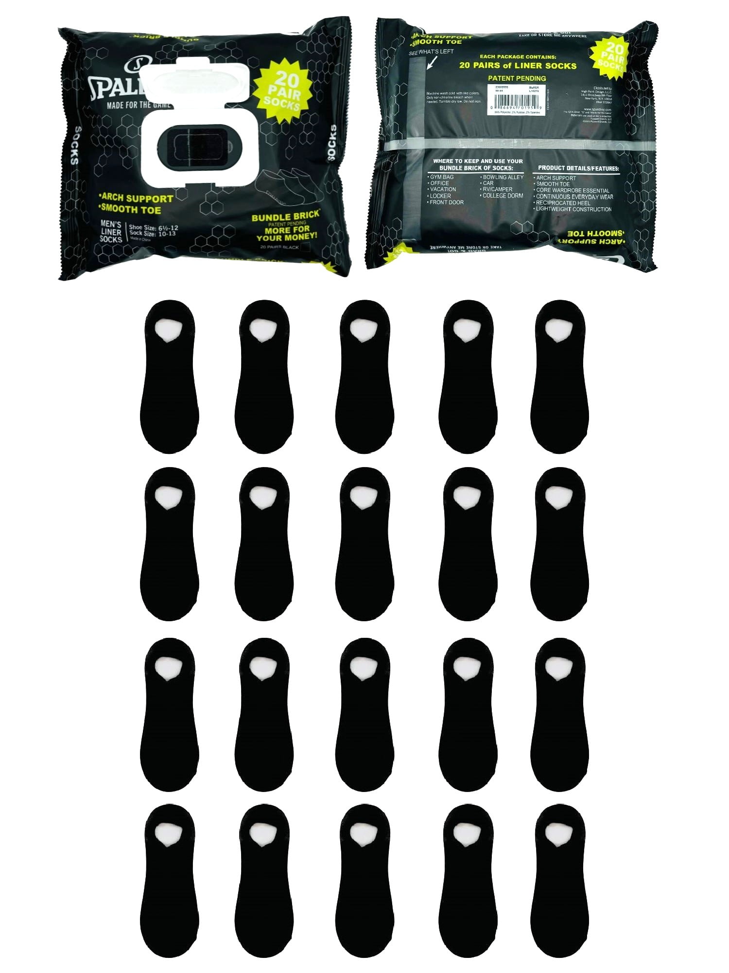 Spalding Men's Black Liner Socks, 20-Pack, Sizes 6.5-12 - Walmart.com