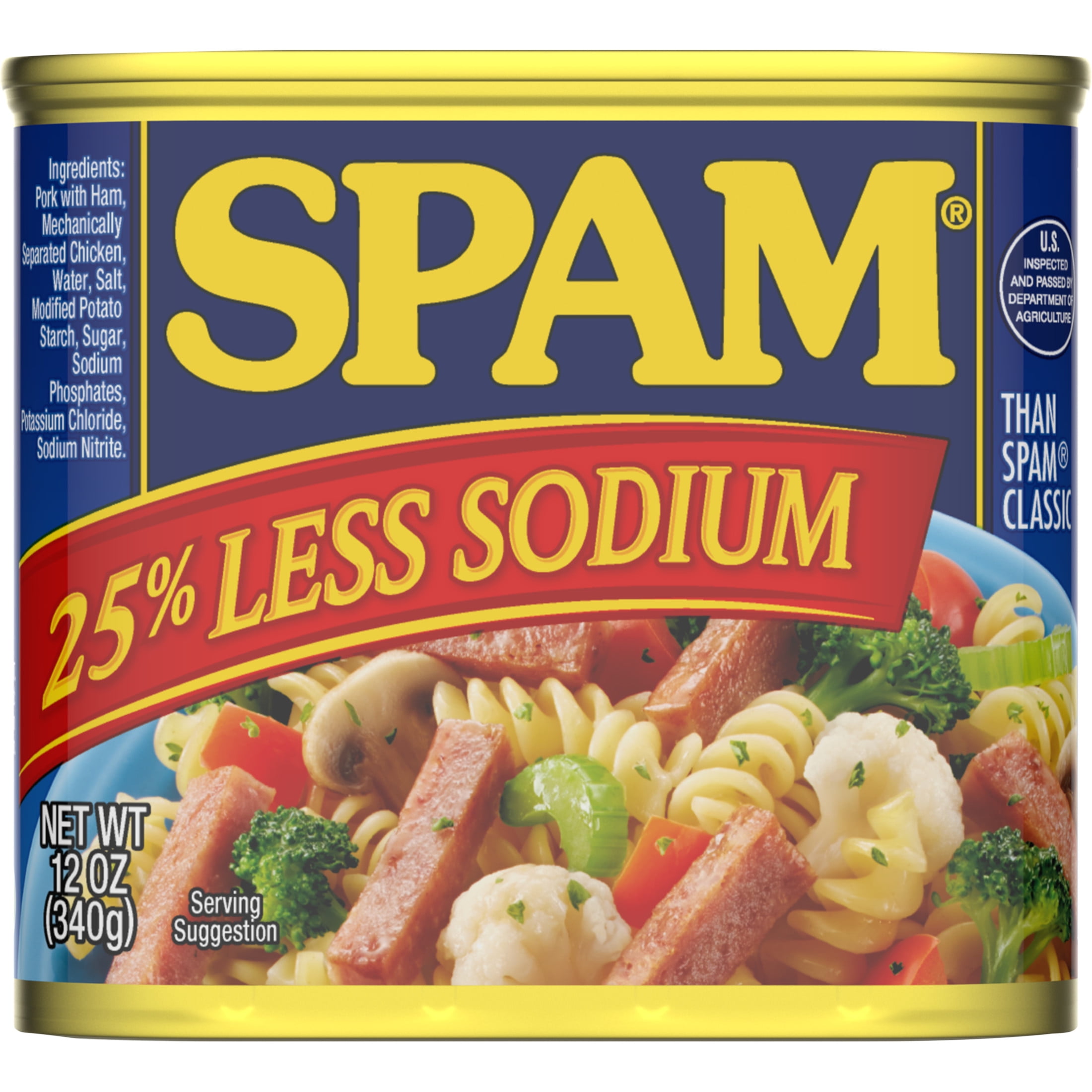 SPAM 25% Less Sodium, 7 g of protein, Shelf-Stable, 12 oz Aluminum Can ...