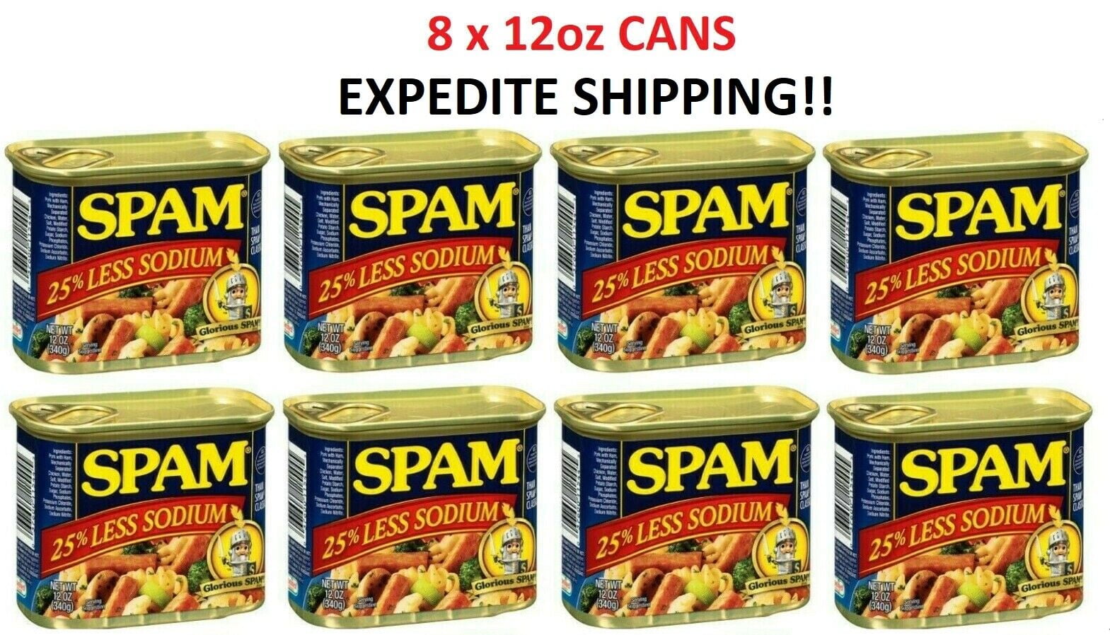 Spam 25% Less Sodium Luncheon Meat (12 oz., 8 pk.) EXPEDITE SHIPPING ...