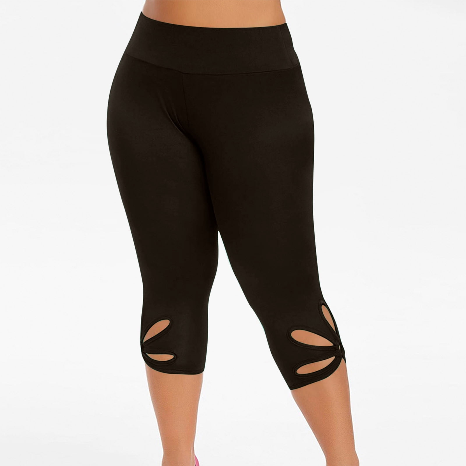 Spandex Capri Leggings Womens Plus Size S-5X Flower Hollow-Out Stretch ...